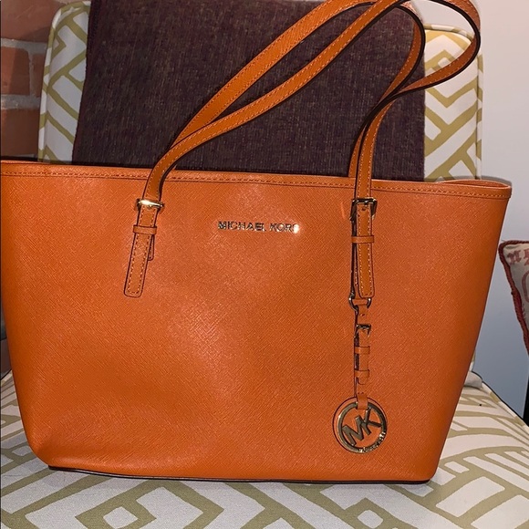 Michael Kors | Bags | Michael Kors Orange Saffiano Leather Tote | Poshmark